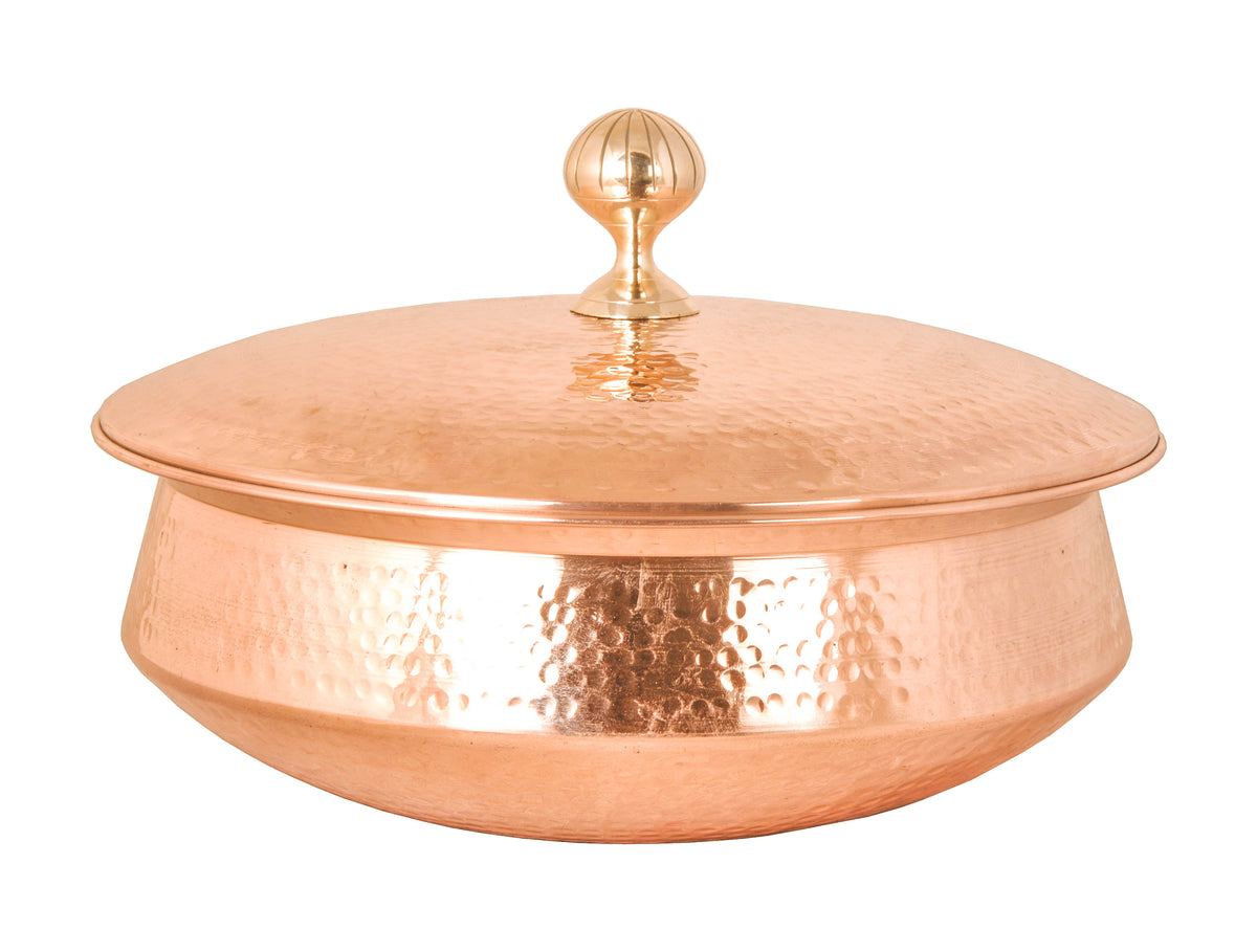Copper Lagan Handi with Lid Hammered Finish Round, Inside Tin Lining ...