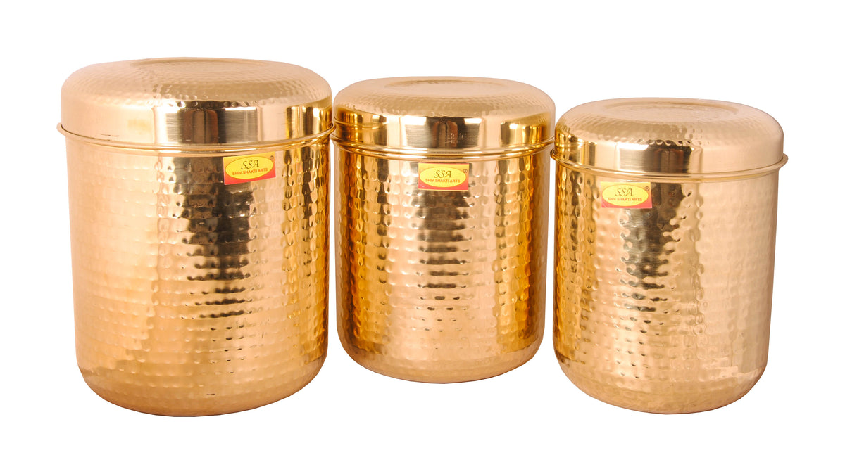 SHIV SHAKTI ARTS Brass Dibba Set | Jar and Container Set with Lid 3 Pc