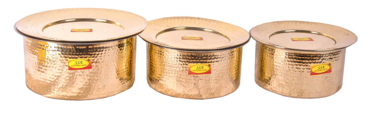Brass Bhagoni Patila Set with Lid Inside Tin Coating for Cooking Purpo ...