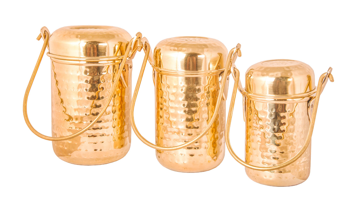 SHIV SHAKTI ARTS Pure Brass Ketali - Set of 3 Size Container/Dolchi/Mi