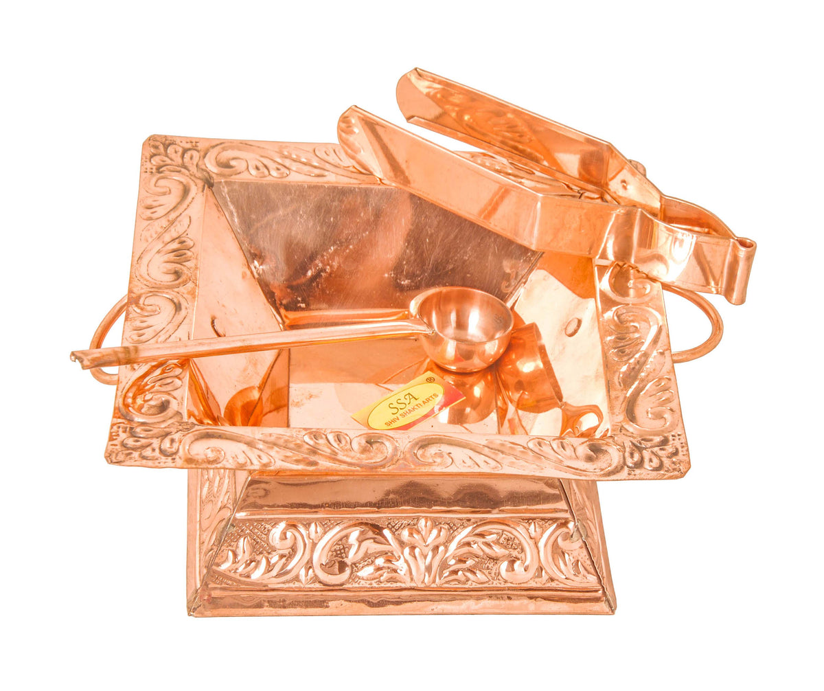 Pure Copper Hawan Kund Agnihotra Set with Both Side Handle and Stand ...