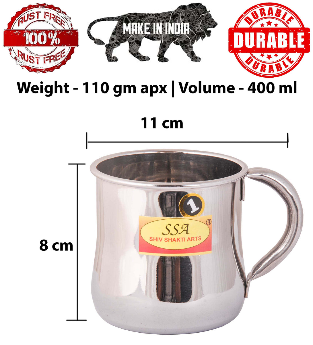 SHIV SHAKTI ARTS Stainless Steel Cup Mug for Tea, Coffee, Milk for Kid