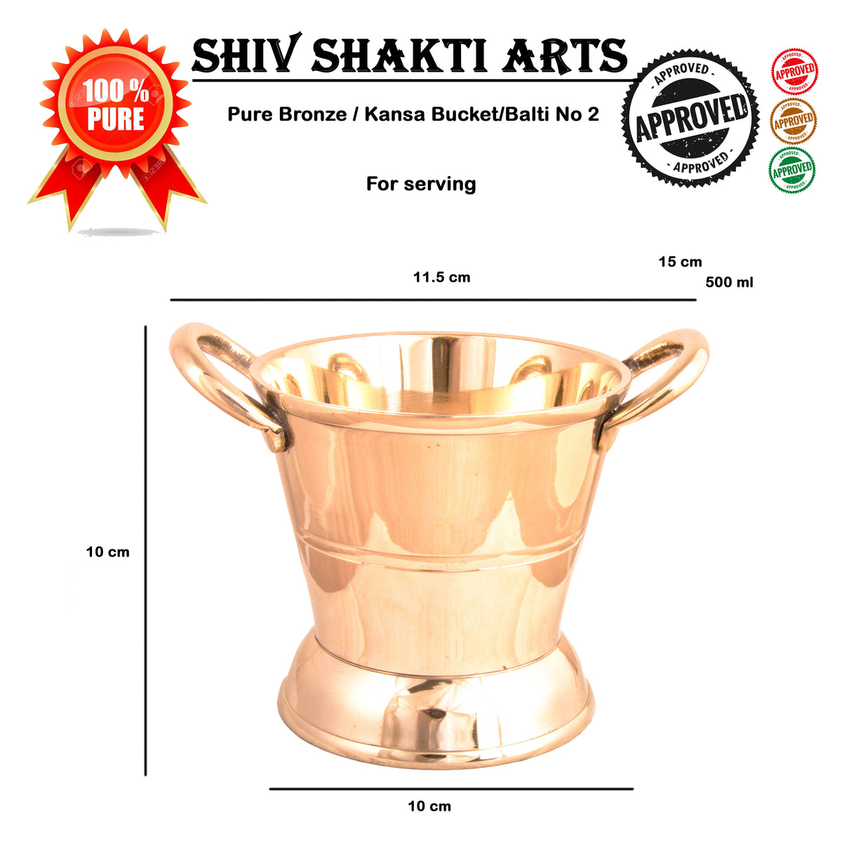 Bronze Kansa Gravy Bucket Balti Portion Bowl Donga with Lid and Spoon ...