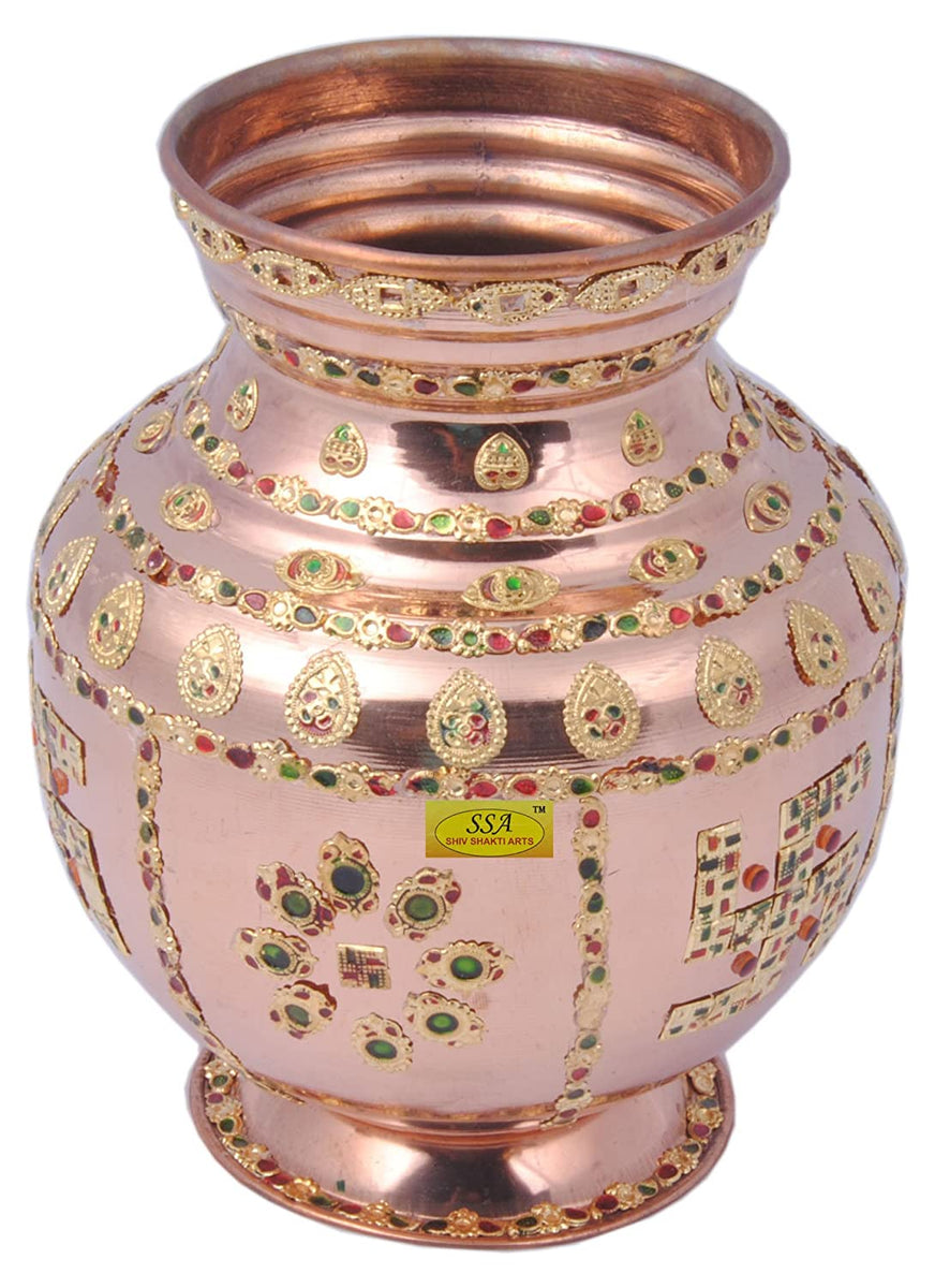 100% Pure Copper Designer Kalash Pot for Use Wedding Pooja Capacity ...