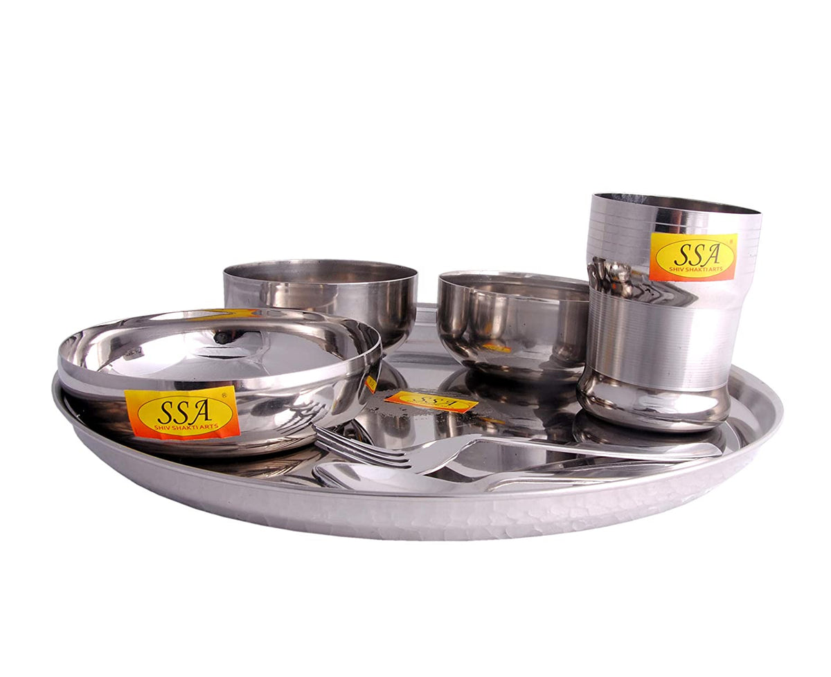 Stainless Steel Lunch/Dinner/Bhojan/Thali Plates Thali Set (7 Pcs, Sil ...