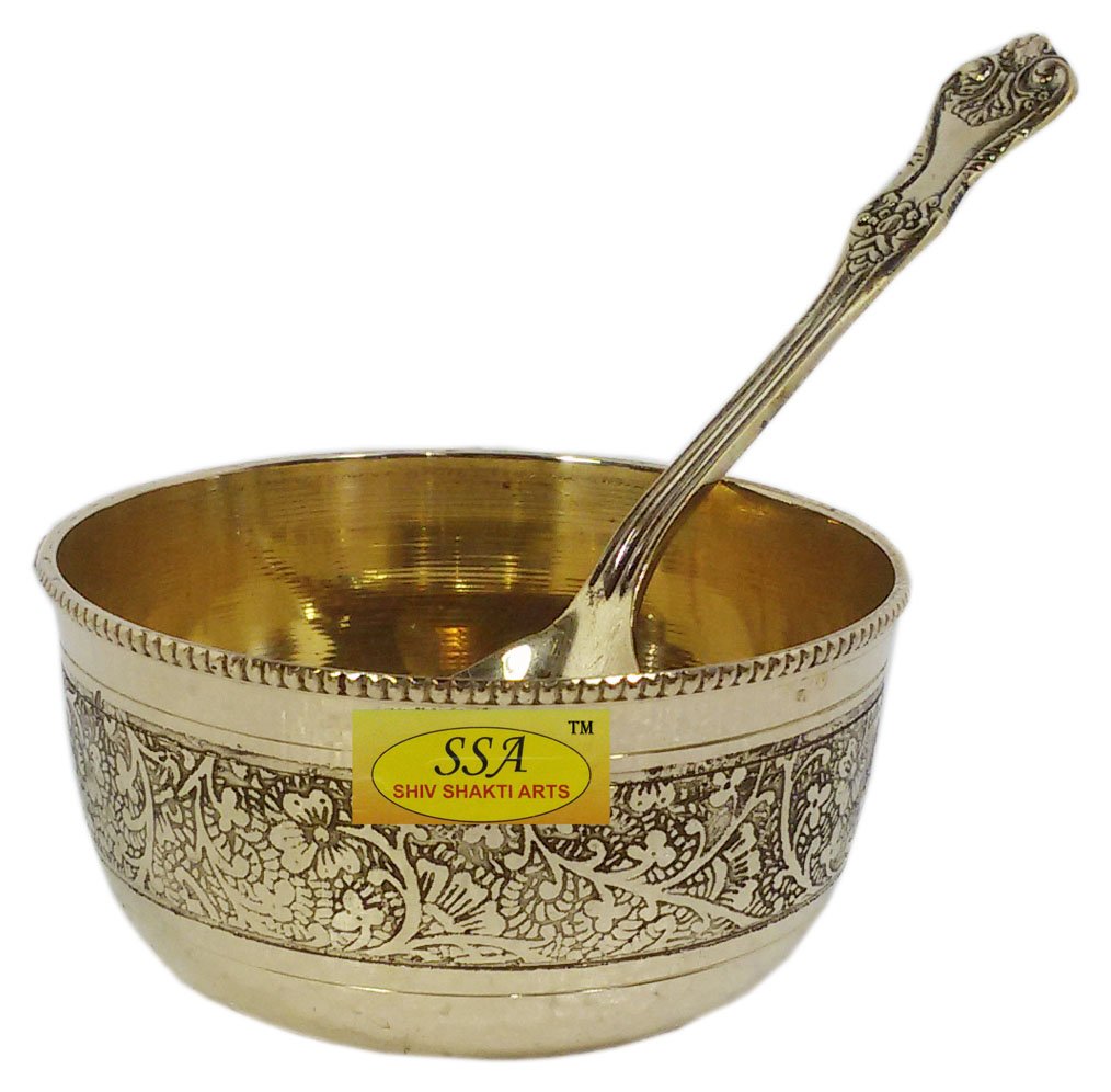 Brass embossed design dinner bowl with spoon – SHIV SHAKTI ARTS