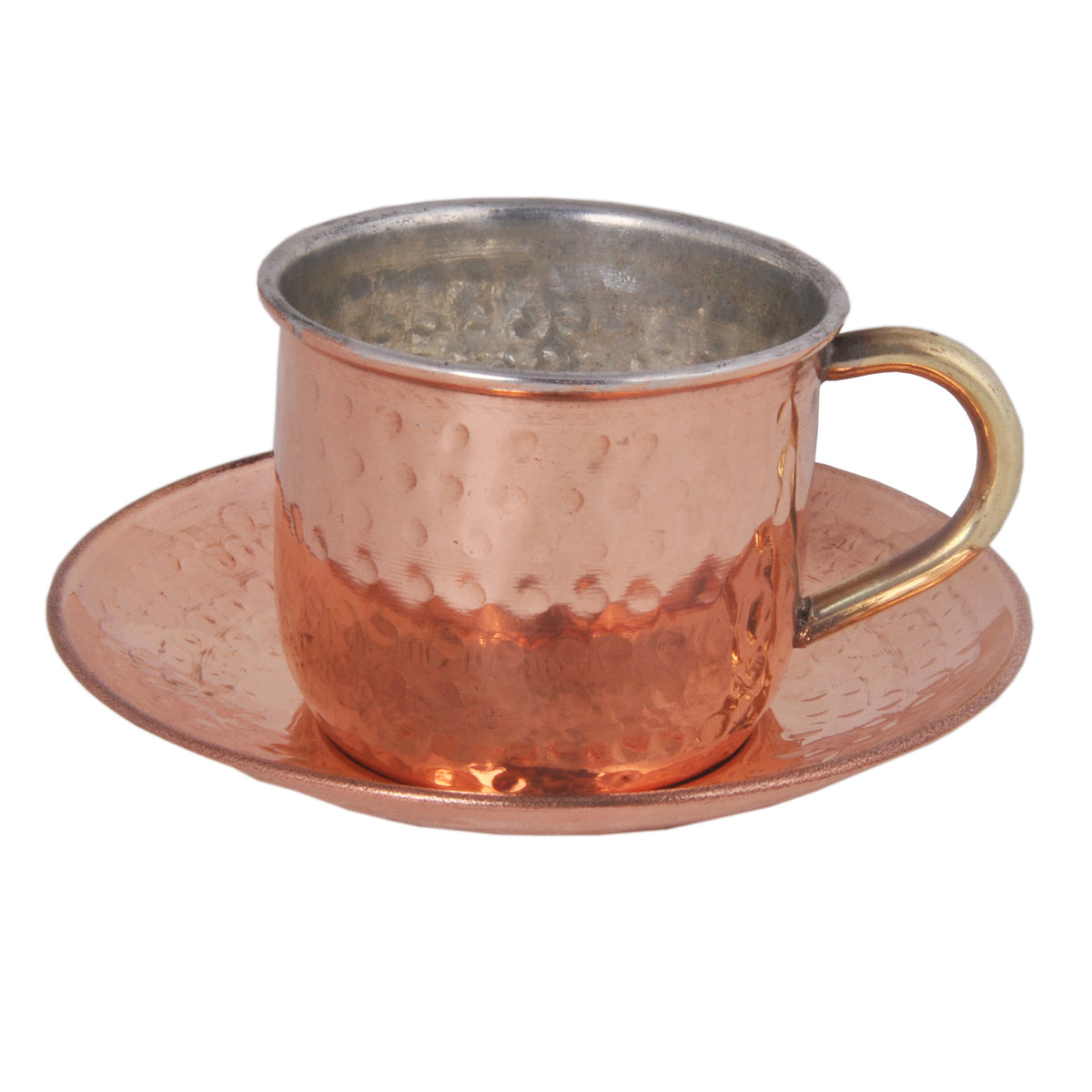 Pure Copper Tea Cup and Saucer Set Hammered Design (150 ml, Copper,Bro ...