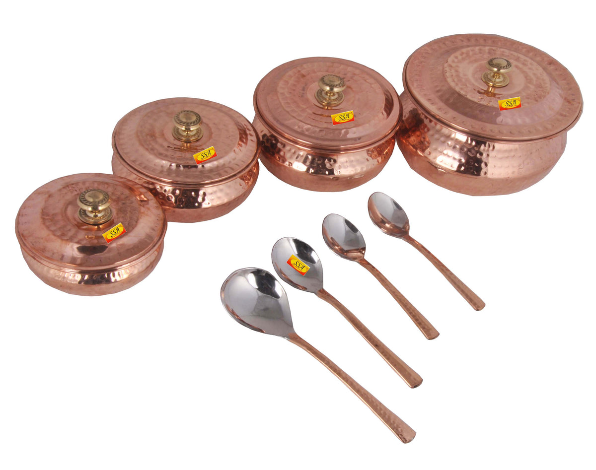 Steel Copper Handi with Lid & Serving Spoon- Punjabi & Rajasthani Desi ...