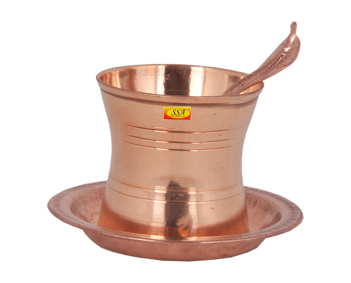 Pure Copper Puja Patra | Punch Patra | Jal Patra with Plate & Achmani ...