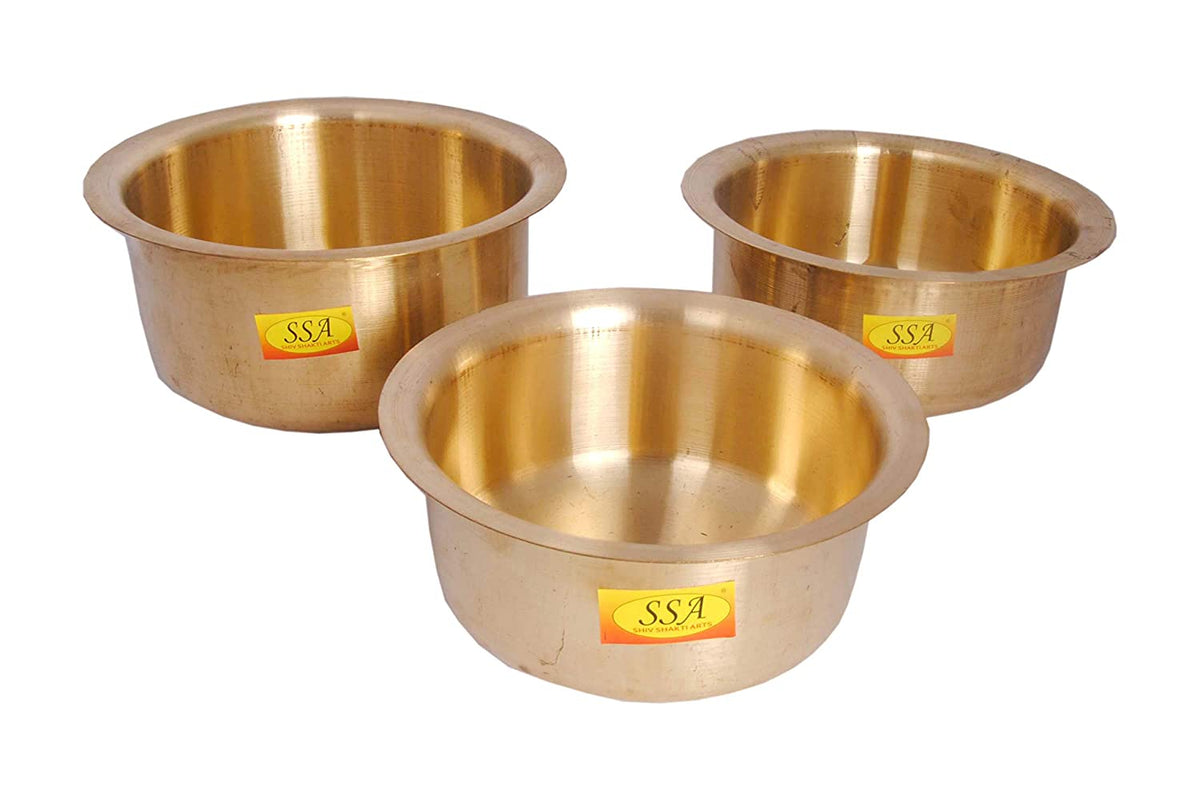 Pure Brass - 3 Sizes Bhagoni | Patila | Tope With Serving Spoon Set (5 ...