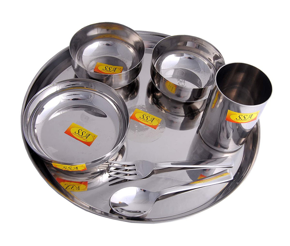 Stainless Steel Lunch/Dinner/Bhojan/Thali Plates Thali Set (7 Pcs, Sil ...