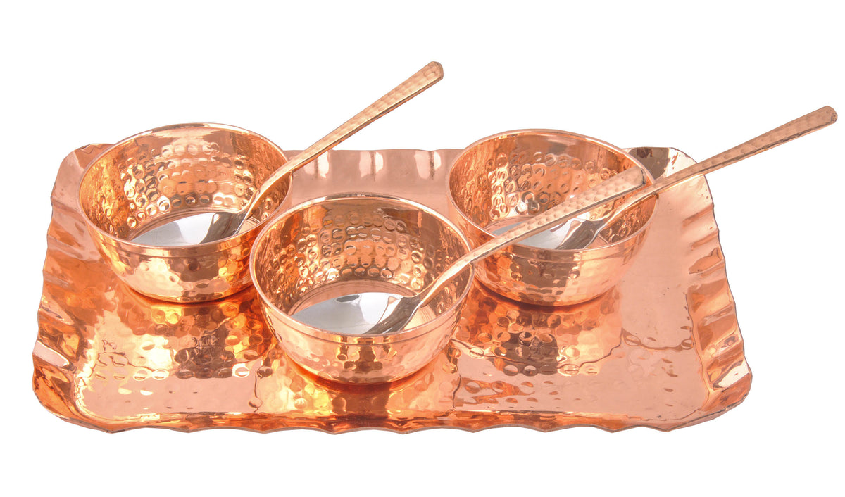 Pure Copper Bowl Set with Tray Hammered Design (7 Pcs Set) – SHIV ...