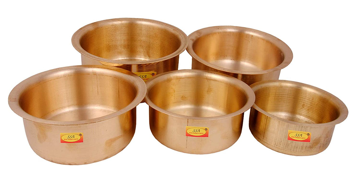 (5 Pieces) 100% Pure Brass Bhagoni Set/Patila Set/Tope Set with Spoon ...