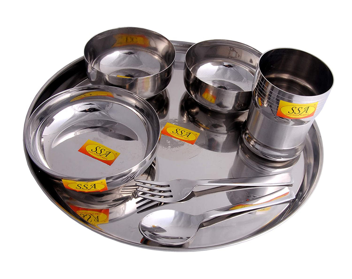 Stainless Steel Lunch/Dinner/Bhojan/Thali Plates Thali Set (7 Pcs, Sil ...