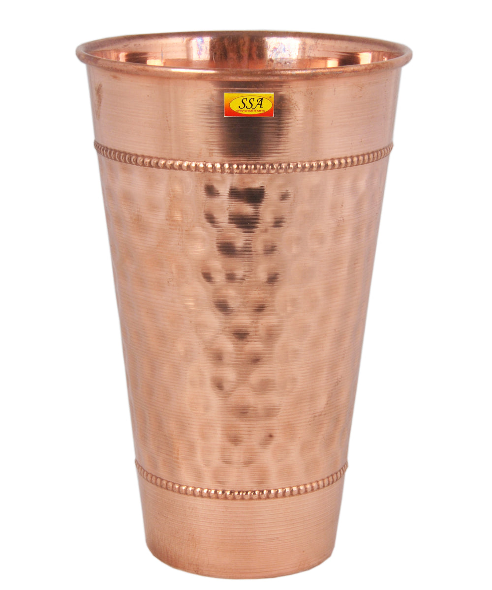 Hammered Copper Glass Big Lassi Glass Tumbler with 2 Rings, Serving Dr ...