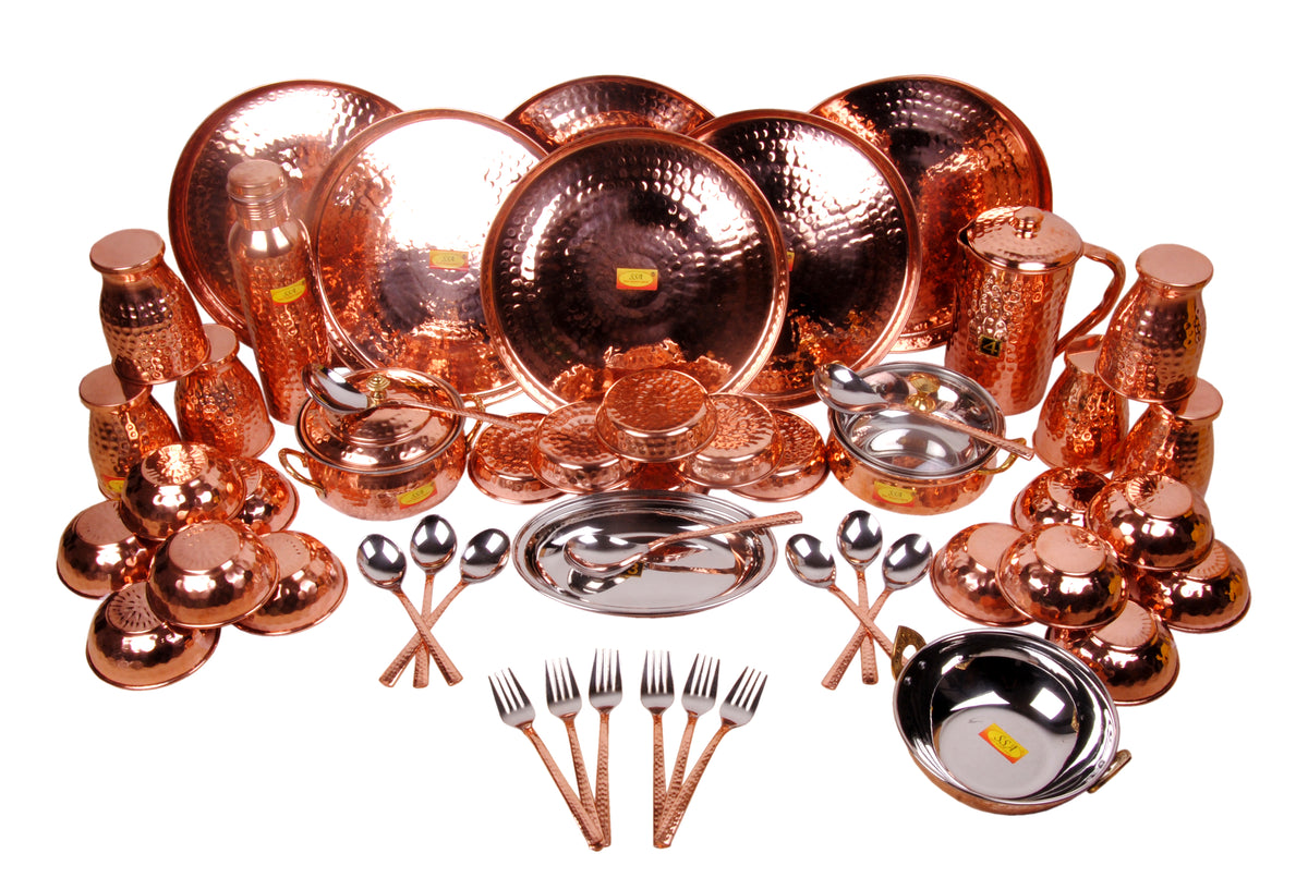 Pure Copper Full Family Dinner Set - 51 Pieces - Designer - (Hammer Co ...