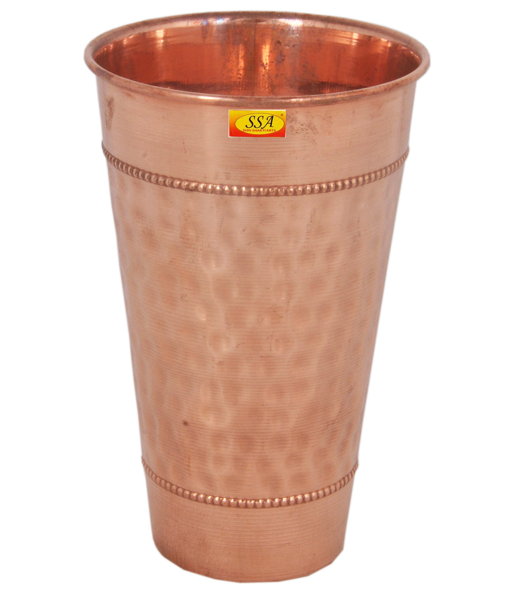 Hammered Copper Glass Big Lassi Glass Tumbler with 2 Rings, Serving Dr ...