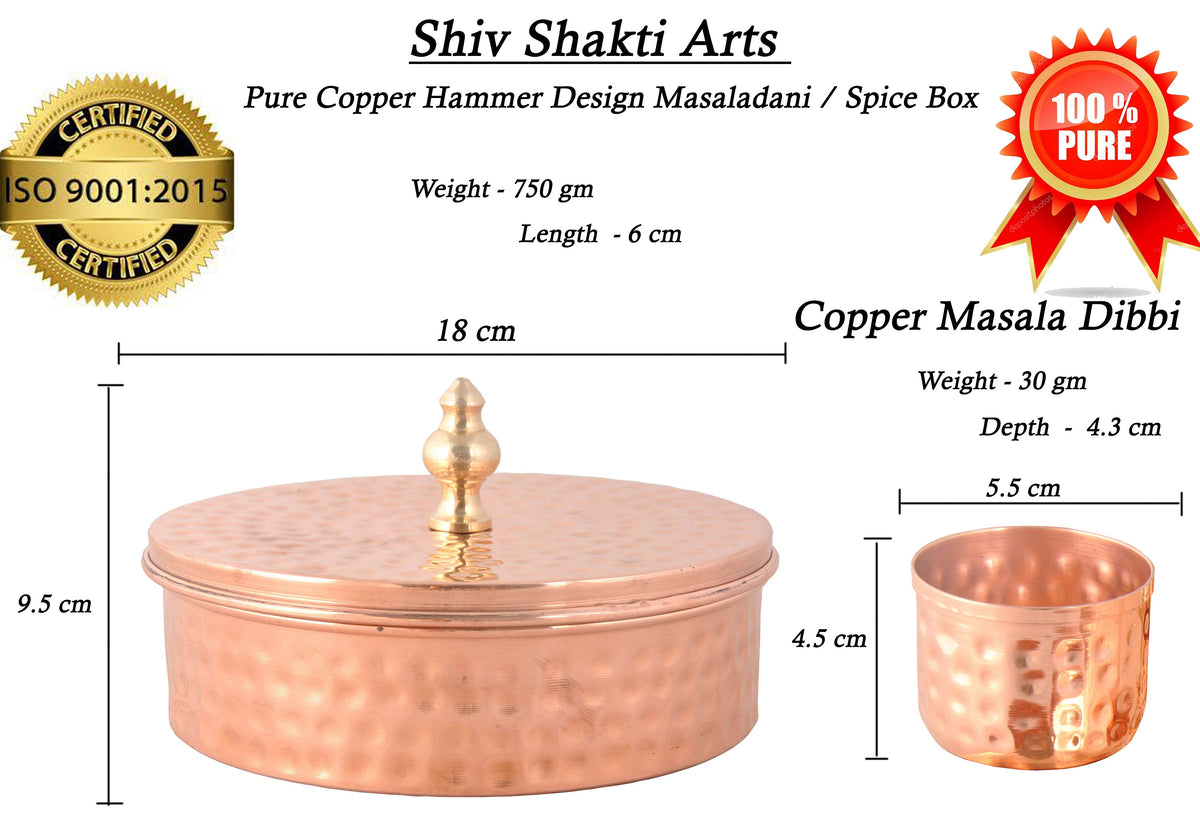 Copper Spice Box Masala Dabba Hammered Design for Storing Spices Masal ...