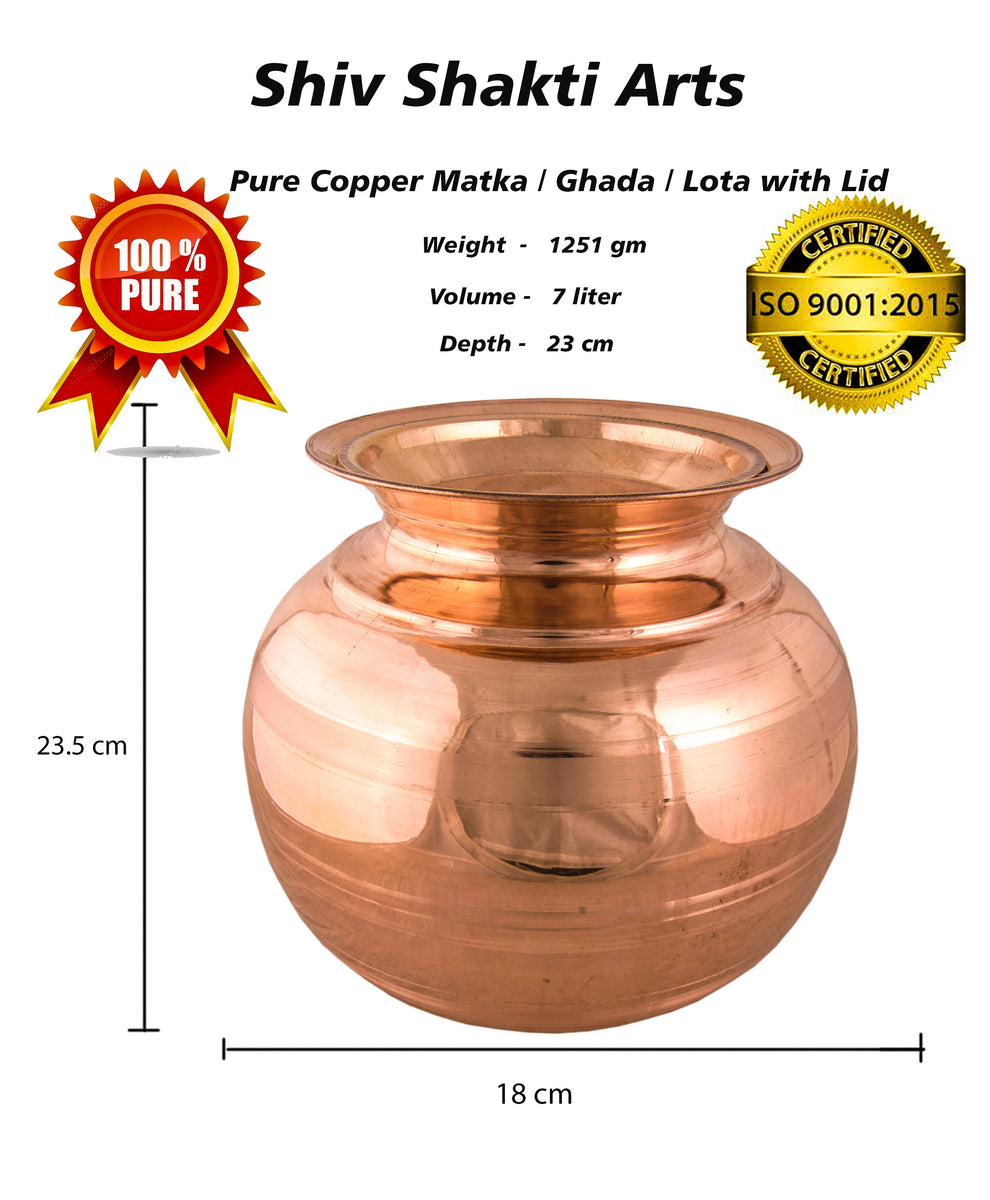 Pure Copper Matka | Container with Lid Silver Touch Design Apple Ghada ...