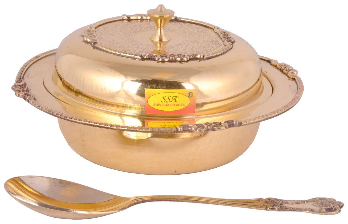 100% Pure Brass Donga Handi for Serving | Casserole with Lid & Spoon ...