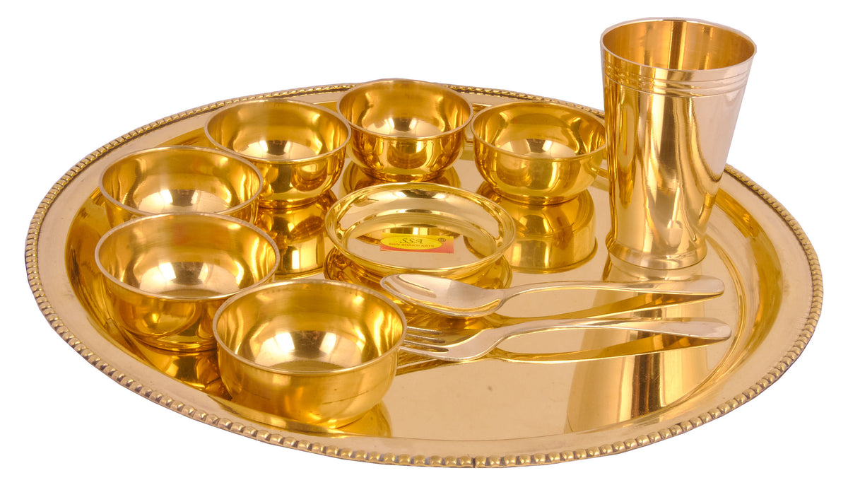 100% Pure Brass ThalI Set 11 Piece |Rajbhog Dinner Set | Premium Plane ...
