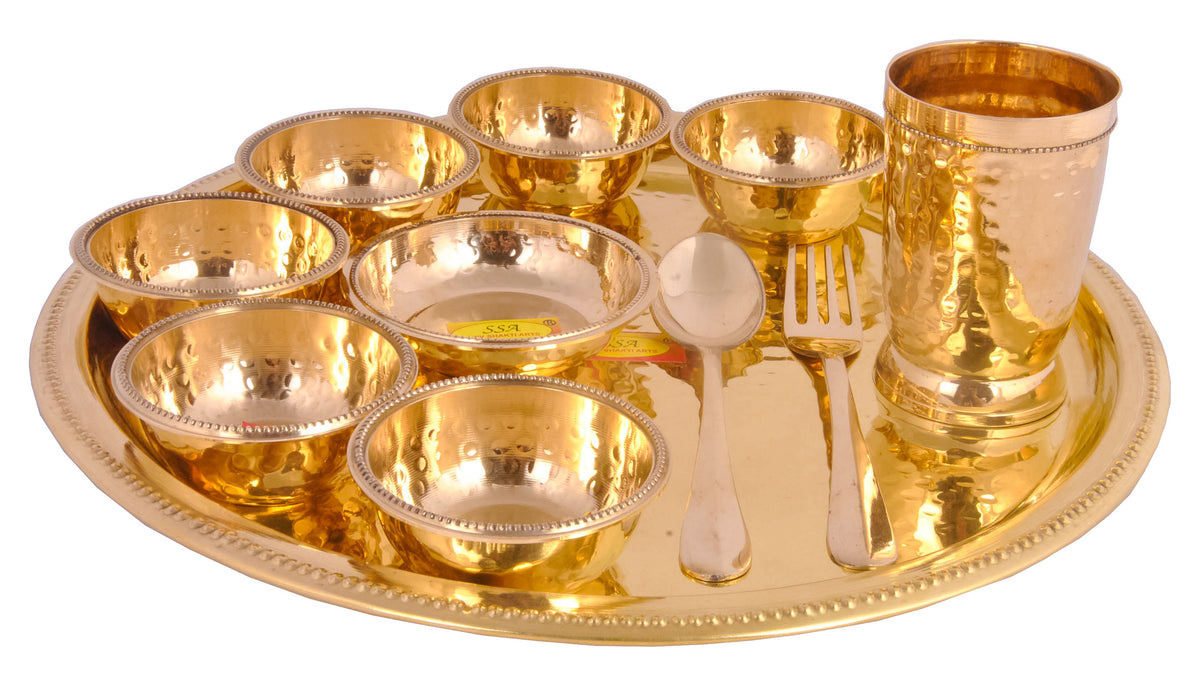 Pure Brass ThalI Set 11 Piece |Bhojan Dinner Set | Hammered Design l B ...