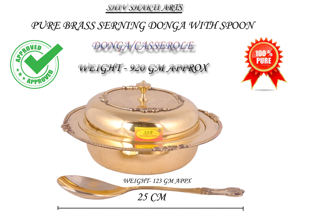 100% Pure Brass Donga Handi for Serving | Casserole with Lid & Spoon ...