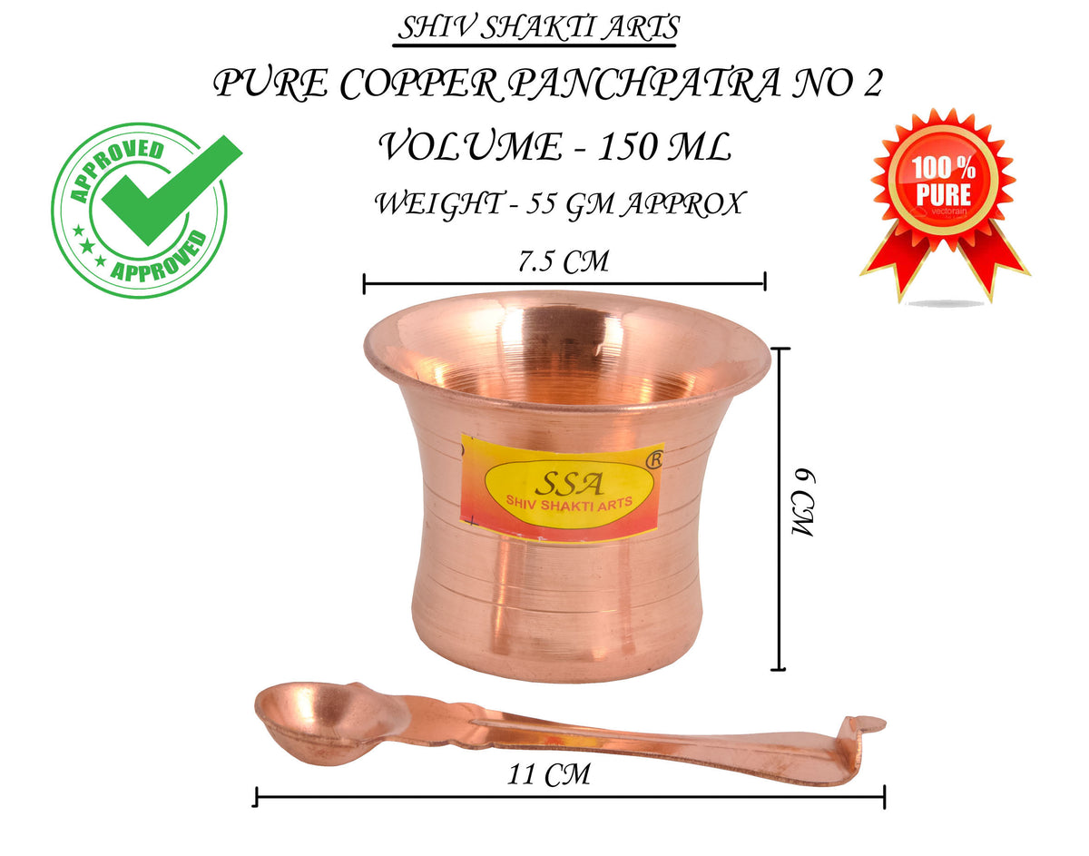 100% Pure Copper Puja Patra | Punch Patra | Jal Patra with Plate & Ach ...