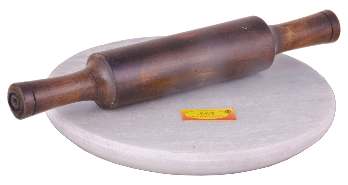 Indian White Marble Roti Maker with Wooden Belan/White Marble Chakla ...