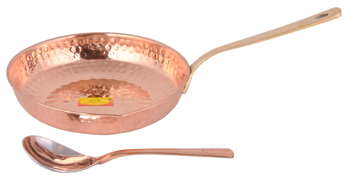 100% Copper Fry Pan Tadka Pan with Serving Spoon | 850 Ml | - Frying C ...