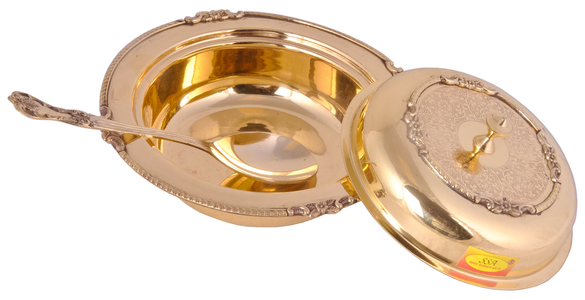 100% Pure Brass Donga Handi for Serving | Casserole with Lid & Spoon ...