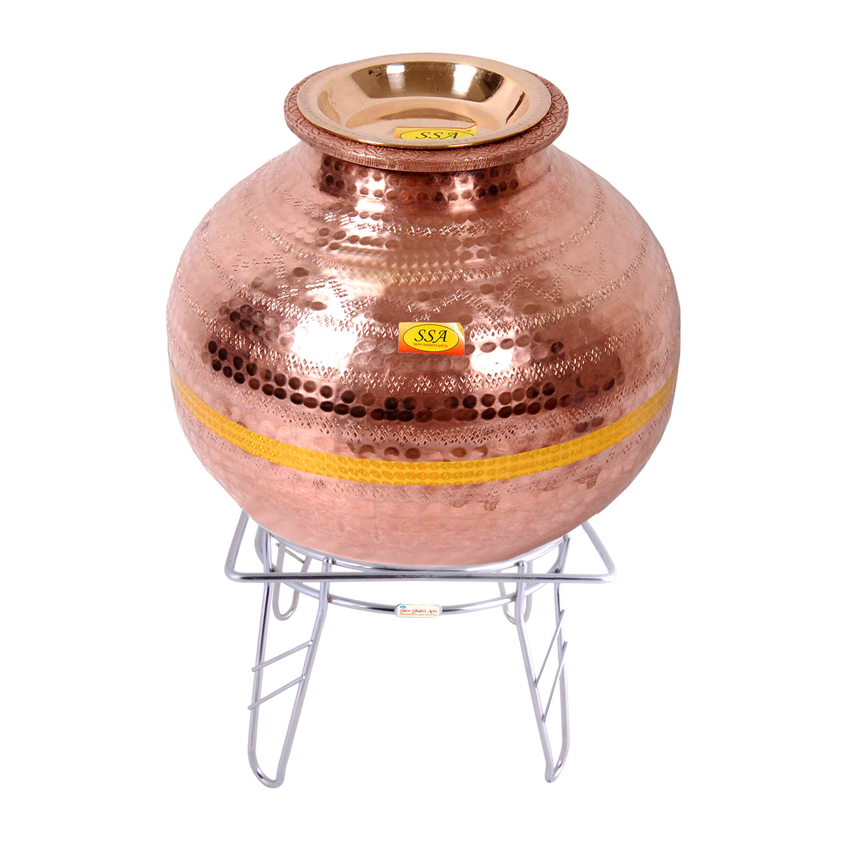 Handmade Hammered Design Pure Copper Matka With Stainless Steel Stand ...