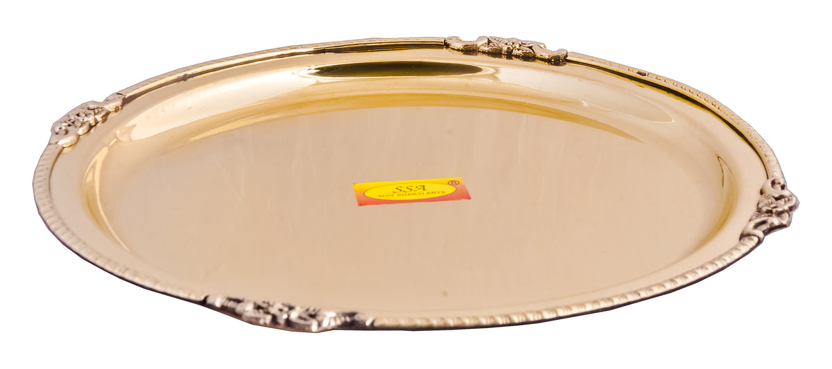 100% Pure Brass Plane Border Plate / Dinner Plate / Pooja Thali Set Se ...