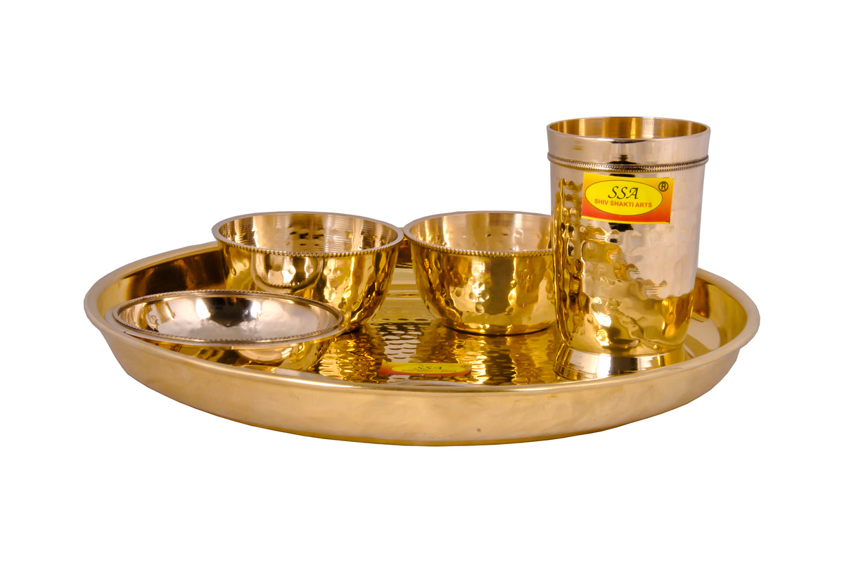 Pure Brass Thali Set | Dinner Set | Premium Hammer Design - 6 Pieces B ...