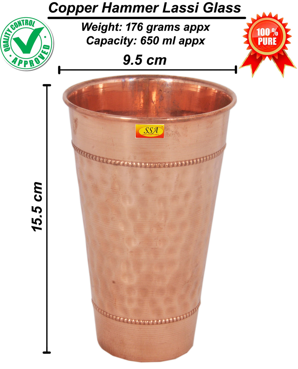 Hammered Copper Glass Big Lassi Glass Tumbler with 2 Rings, Serving Dr ...